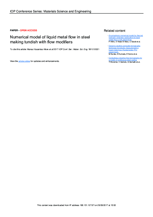 (PDF) Numerical model of liquid metal flow in steel making tundish with ...