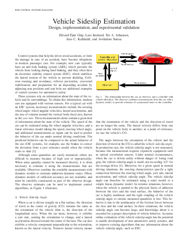 (PDF) Vehicle Sideslip Estimation: DESIGN, IMPLEMENTATION, AND ...