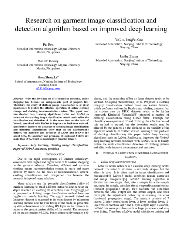 (PDF) Research on garment image classification and detection algorithm based on improved deep ...