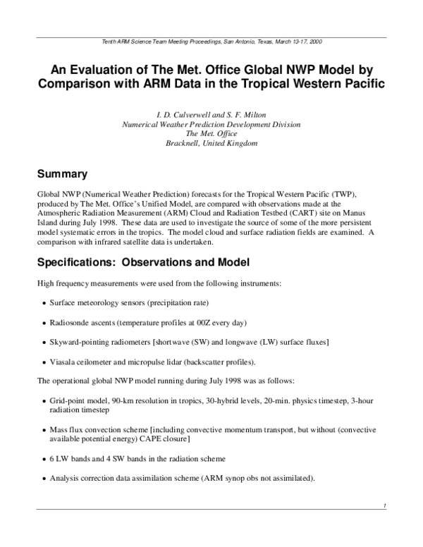 (PDF) An Evaluation of The Met. Office Global NWP Model by Comparison ...