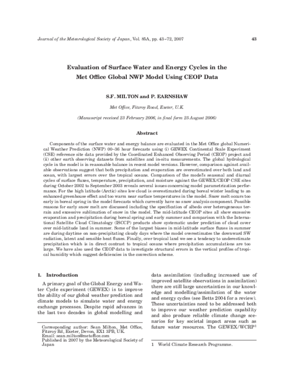 (PDF) Evaluation of Surface Water and Energy Cycles in the Met Office ...