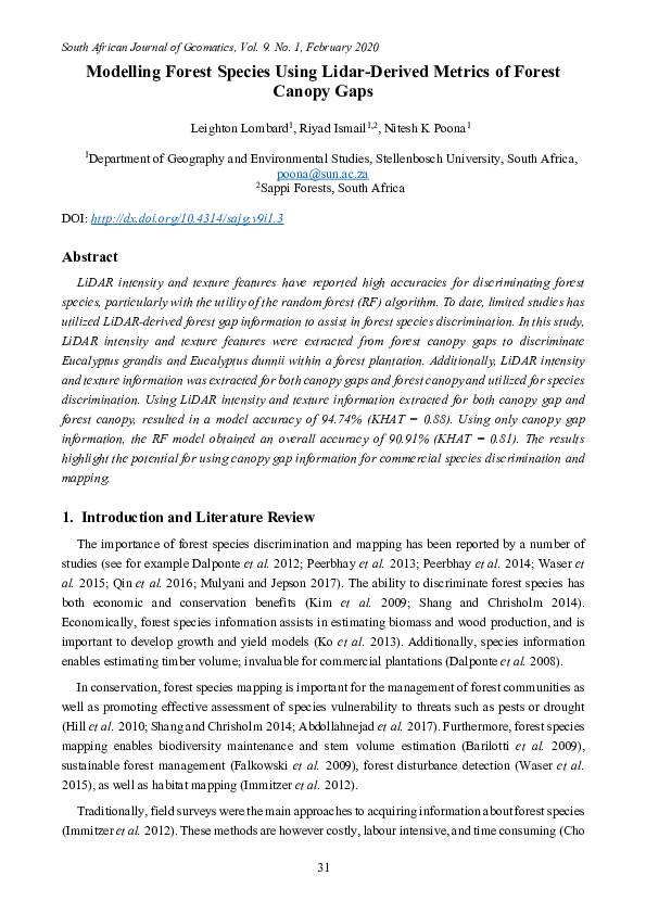 (PDF) Modelling forest species using LiDar-derived metrics of forest canopy gaps