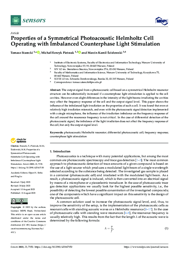(PDF) Properties of a Symmetrical Photoacoustic Helmholtz Cell Operating with Imbalanced ...