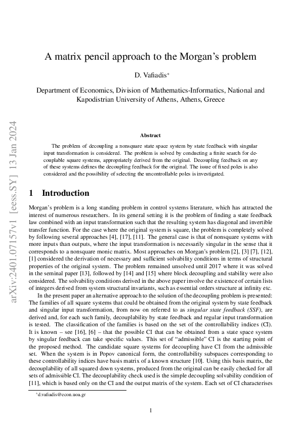 (PDF) A matrix pencil approach to the Morgan's problem