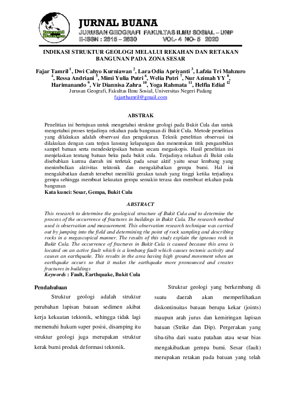 (PDF) Indikasi Struktur Geologi Melalui Rekahan Dan Retakan Bangunan ...