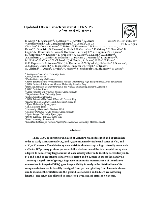 (PDF) Upgraded DIRAC spectrometer at CERN PS for the investigation of ...