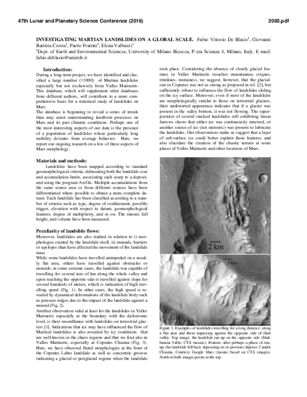 (PDF) Investigating Martian Landslides on a Global Scale