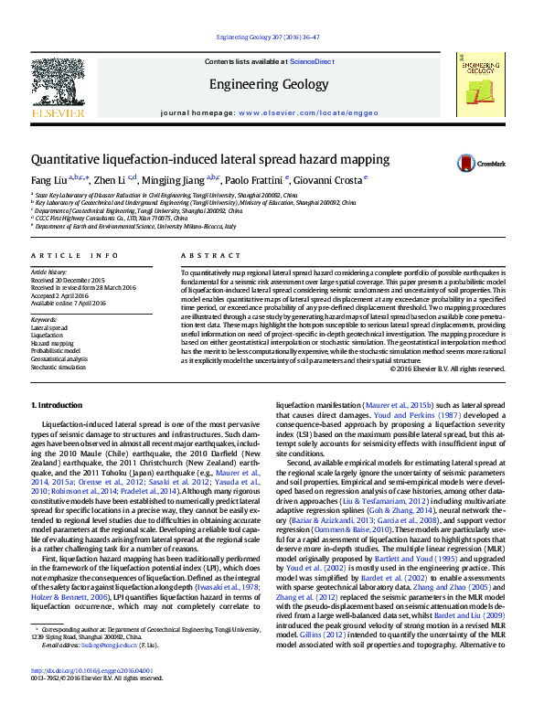 (PDF) Quantitative liquefaction-induced lateral spread hazard mapping