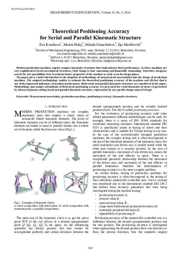 (PDF) Theoretical Positioning Accuracy for Serial and Parallel Kinematic Structure