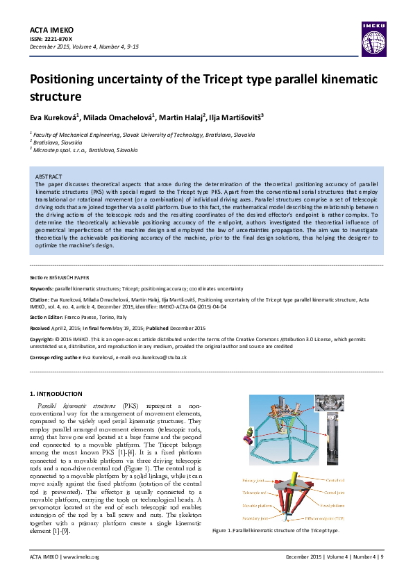 (PDF) Positioning uncertainty of the Tricept type parallel kinematic structure