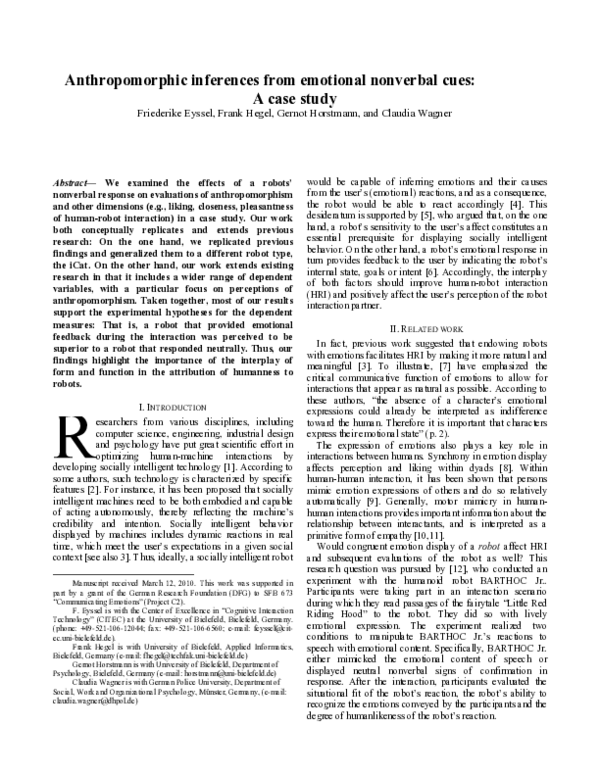 (PDF) Anthropomorphic inferences from emotional nonverbal cues: A case ...