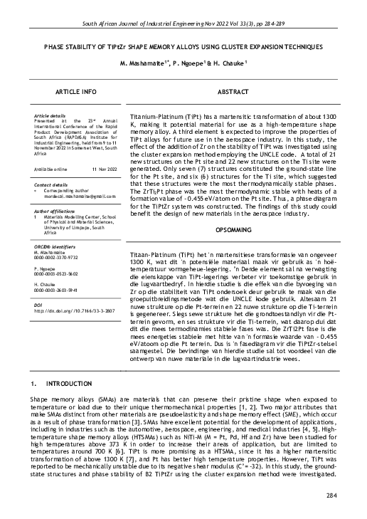 (PDF) PHASE STABILITY OF TiPtZr SHAPE MEMORY ALLOYS USING CLUSTER ...