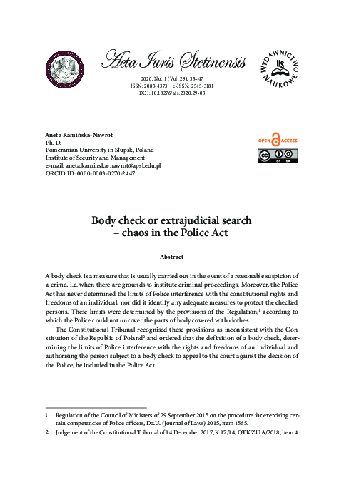(PDF) Body check or extrajudicial search - chaos in the Police Act