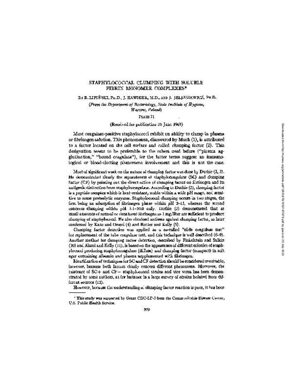 (PDF) Staphylococcal Clumping with Soluble Fibrin Monomer Complexes