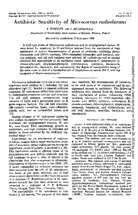 (PDF) Antibiotic Sensitivity of Micrococcus radiodurans