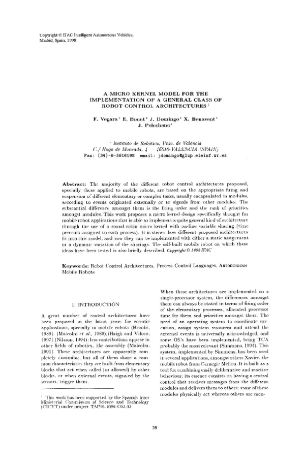 (PDF) A Micro Kernel Model for the Implementation of a General Class of Robot Control Architectures