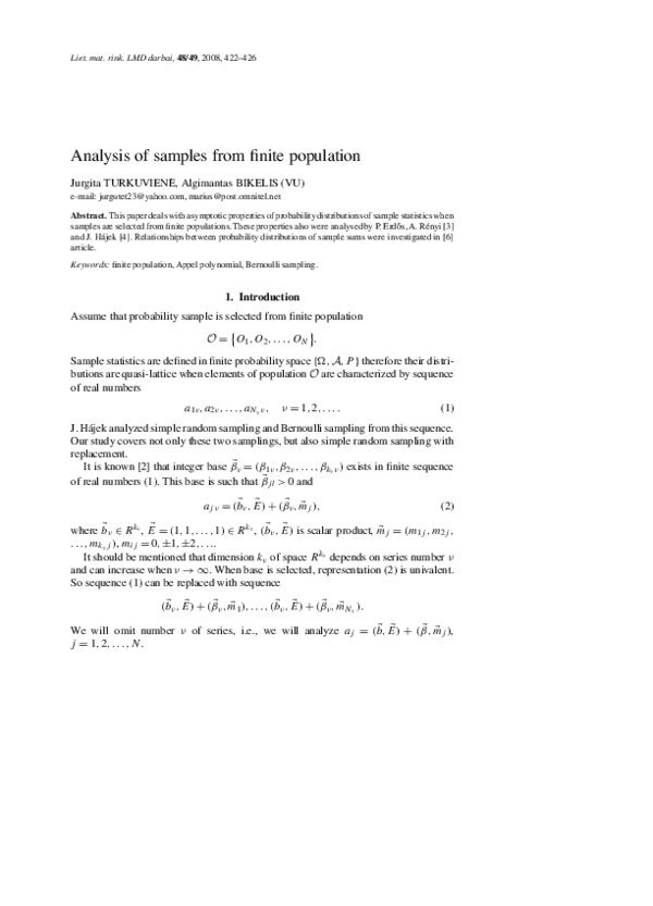 (PDF) Analysis of samples from finite population