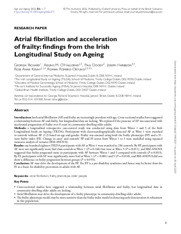 (PDF) Atrial fibrillation and acceleration of frailty: findings from ...