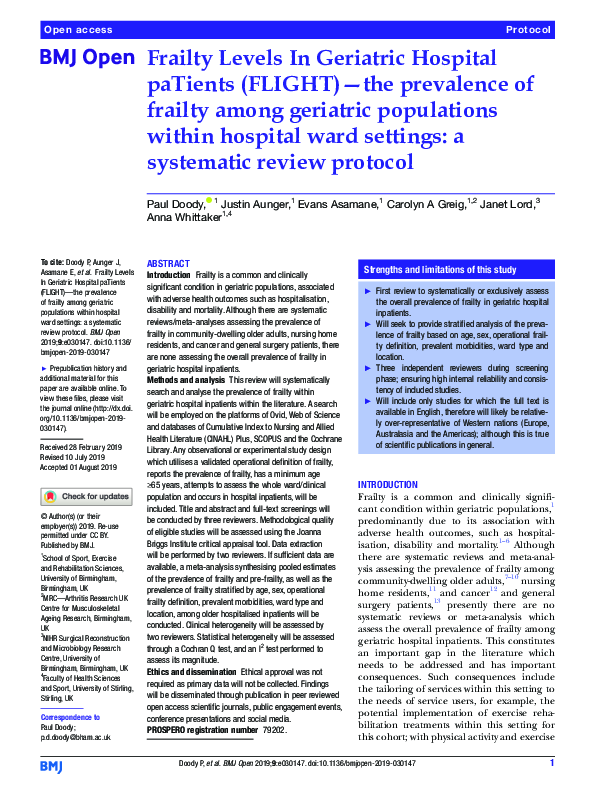 (PDF) Frailty Levels In Geriatric Hospital paTients (FLIGHT)—the ...