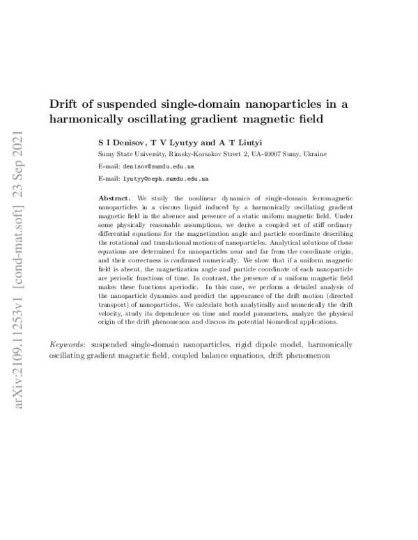 (PDF) Drift of suspended single-domain nanoparticles in a harmonically oscillating gradient ...
