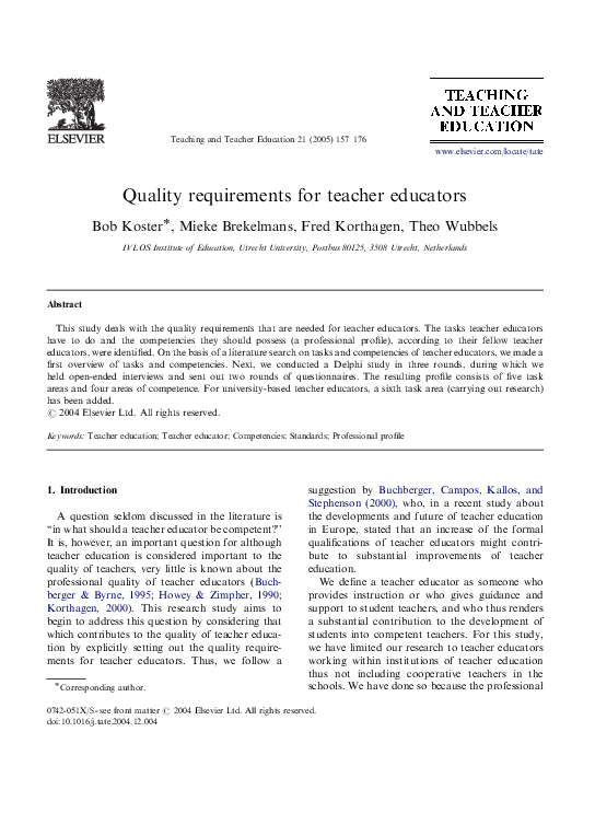 (PDF) Quality requirements for teacher educators