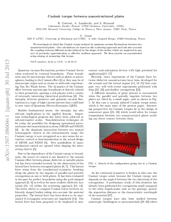 (PDF) Casimir torque between nanostructured plates