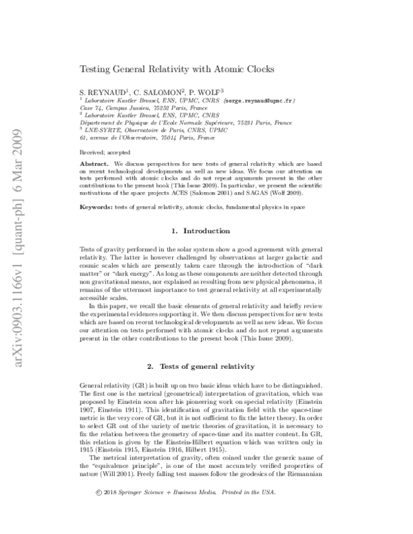 (PDF) Testing General Relativity with Atomic Clocks