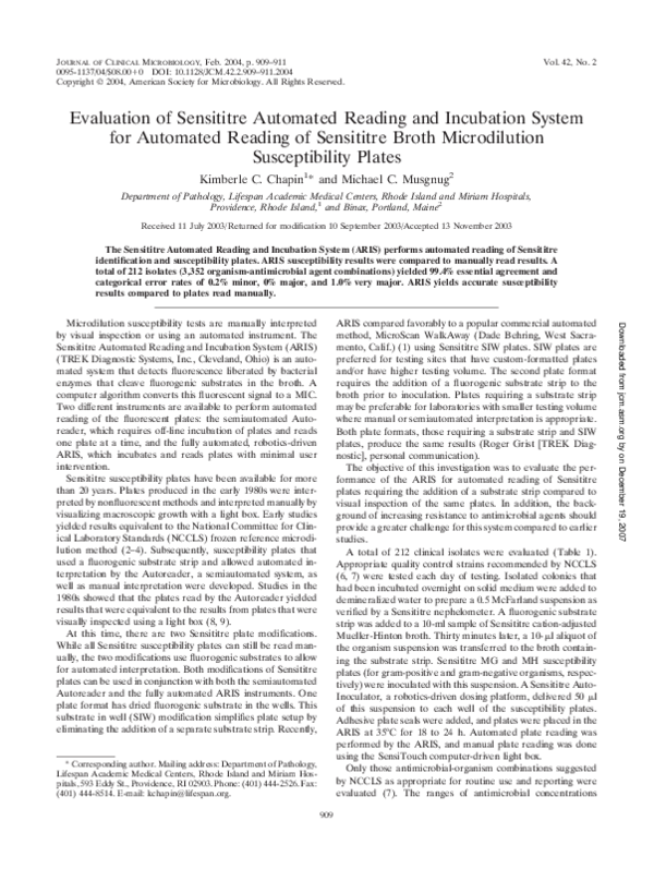 (PDF) Evaluation of Sensititre Automated Reading and Incubation System ...