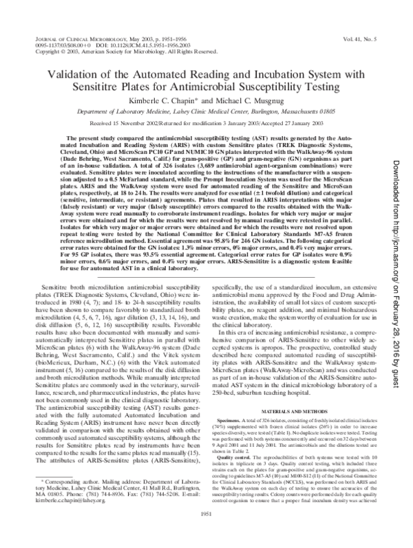 (PDF) Validation of the Automated Reading and Incubation System with ...