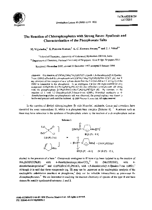 (PDF) The reaction of chlorophosphates with strong bases: Synthesis and ...