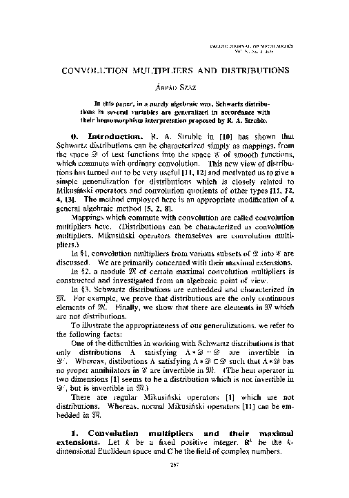 (PDF) Convolution multipliers and distributions