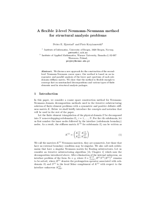 (PDF) A Flexible 2-Level Neumann-Neumann Method for Structural Analysis ...
