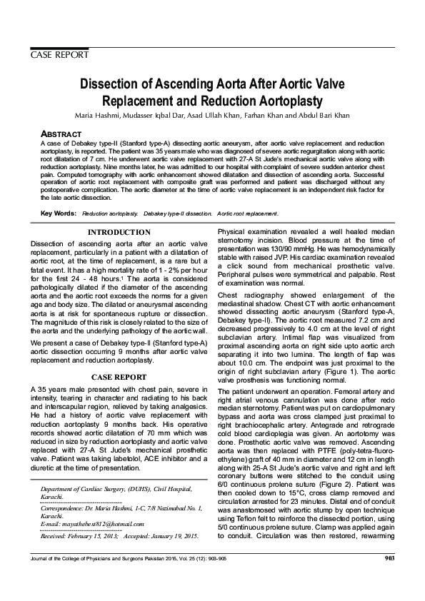 (PDF) Dissection of Ascending Aorta After Aortic Valve Replacement and ...