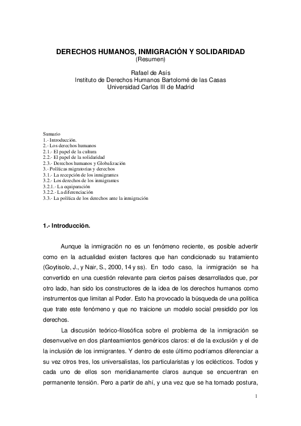 (PDF) Derechos humanos, inmigración y solidaridad