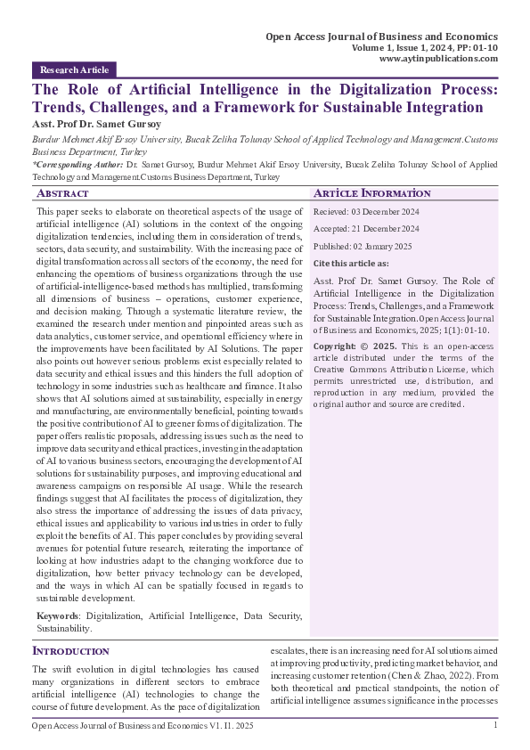 (PDF) The Role of Artificial Intelligence in the Digitalization Process ...