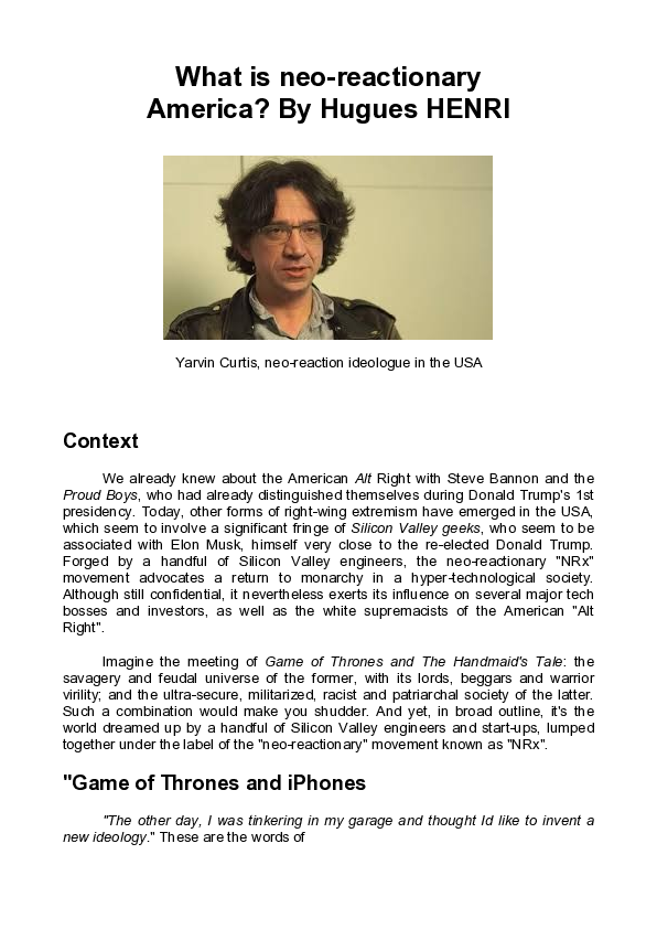 (PDF) What is neo-reactionary America? By Hugues HENRI