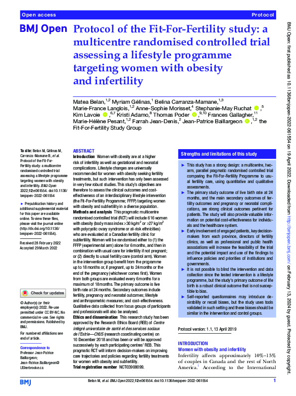 (PDF) Protocol of the Fit-For-Fertility study: a multicentre randomised ...