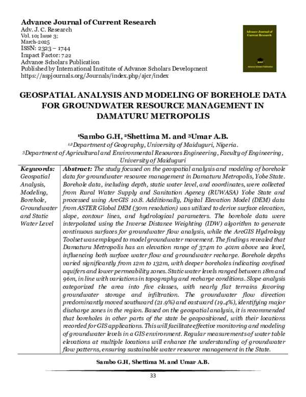 (PDF) GEOSPATIAL ANALYSIS AND MODELING OF BOREHOLE DATA FOR GROUNDWATER ...