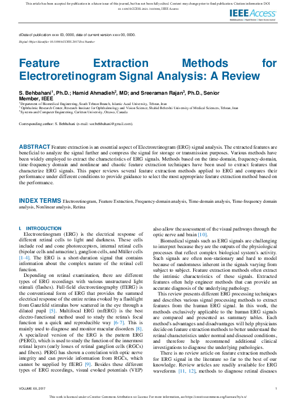 (PDF) Feature Extraction Methods for Electroretinogram Signal Analysis: A Review