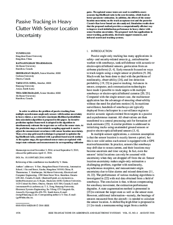 (PDF) Passive tracking in heavy clutter with sensor location uncertainty