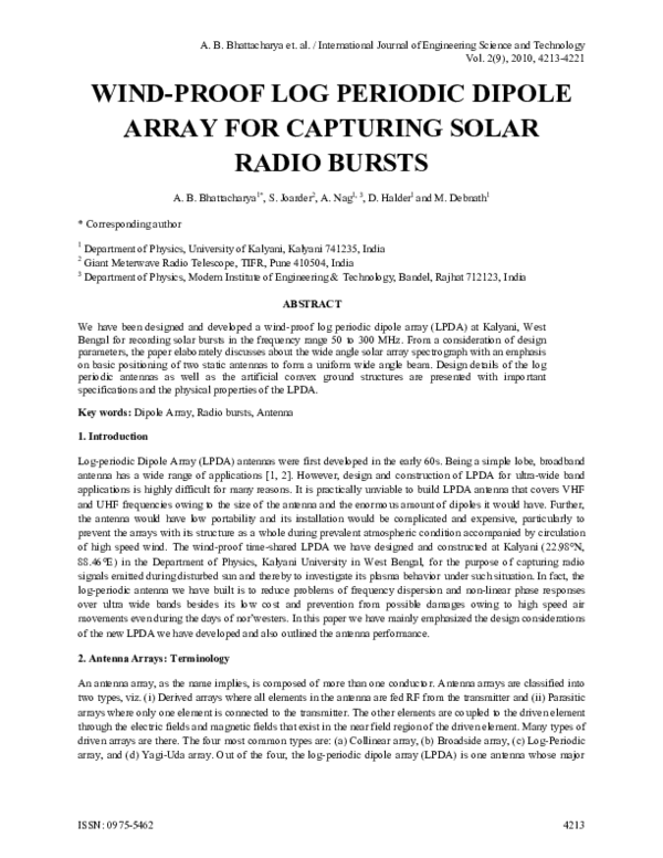 (PDF) Wind-Proof Log Periodic Dipole Array for Capturing Solar Radio Bursts