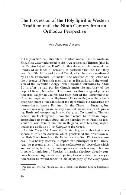 (PDF) The Procession of the Holy Spirit in Western Tradition until the ...