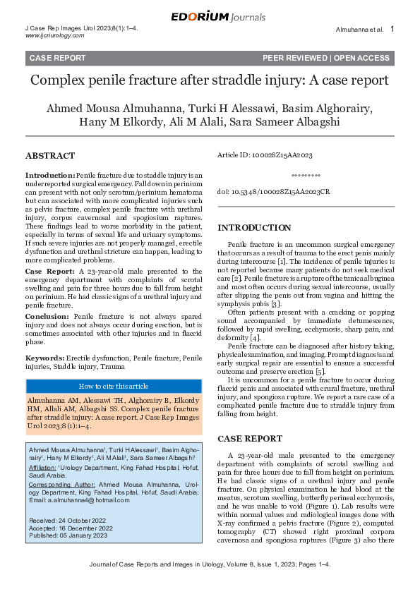 (PDF) Complex penile fracture after straddle injury: A case report