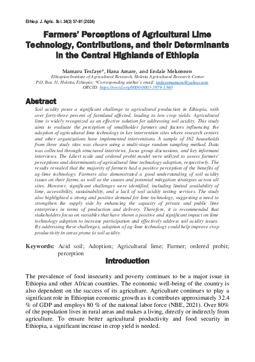 (PDF) Farmers' Perceptions of Agricultural Lime Technology, Contributions, and their ...
