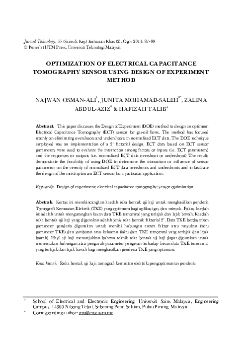 (PDF) Optimization Of Electrical Capacitance Tomography Sensor Using ...