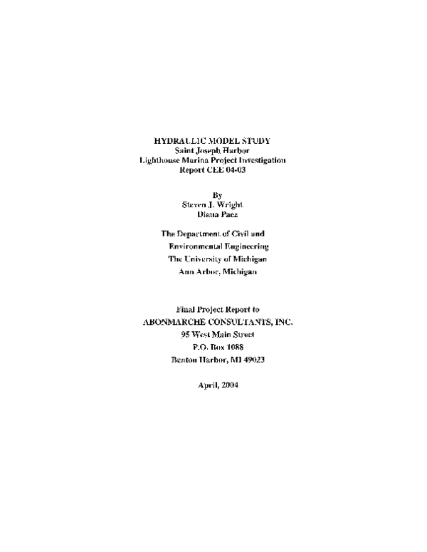 (PDF) Hydraulic Model Study: Saint Joseph Harbor Lighthouse Marina ...