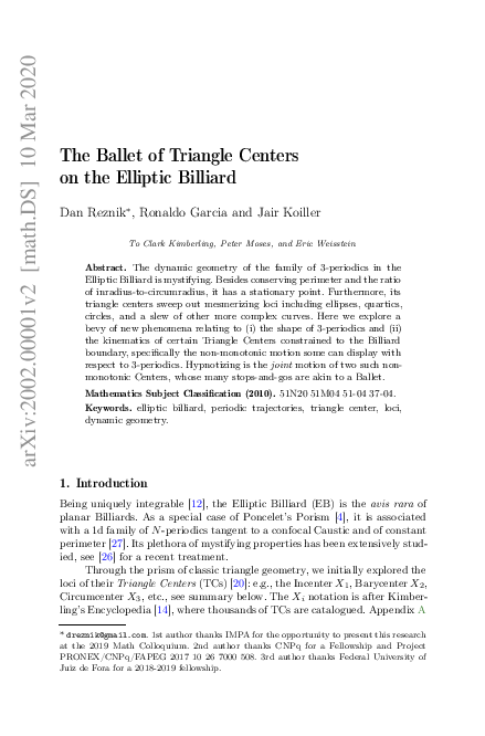 (PDF) The Ballet of Triangle Centers on the Elliptic Billiard