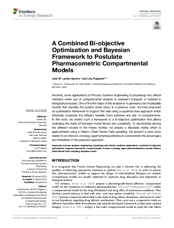 (PDF) A Combined Bi-objective Optimization and Bayesian Framework to Postulate Pharmacometric ...
