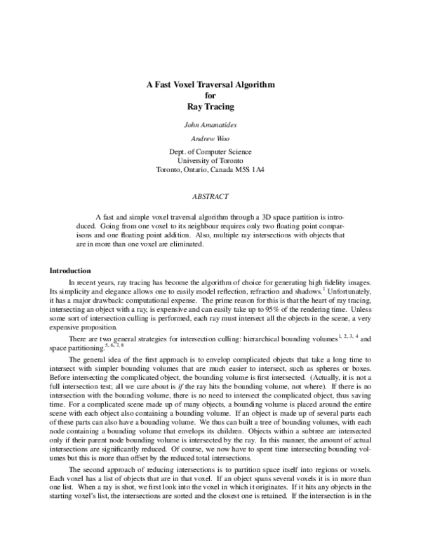 (PDF) A Fast Voxel Traversal Algorithm for Ray Tracing