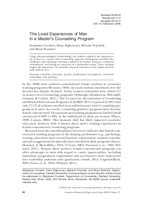(PDF) The Lived Experiences of Men in a Master's Counseling Program
